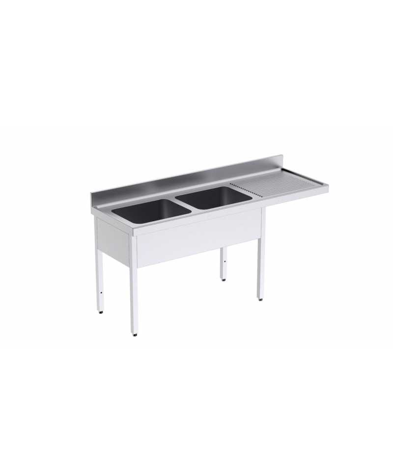 Plonge inox lave-vaisselle 2 bacs + égouttoir - Prof. 700